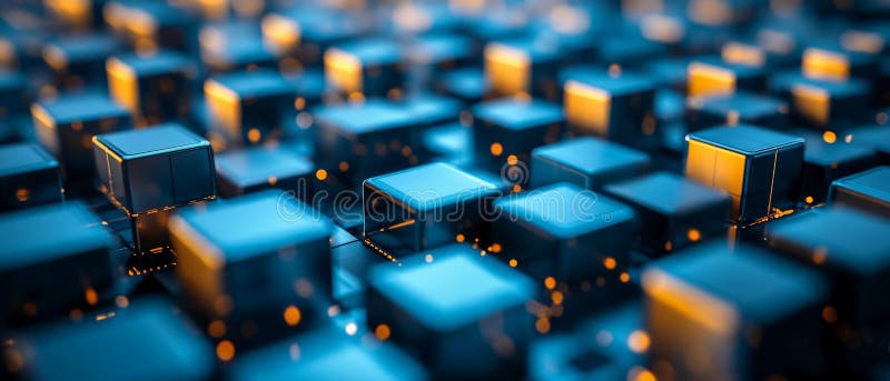 Dynamic Composition of Blue and Black Futuristic Cubes with Glowing ...