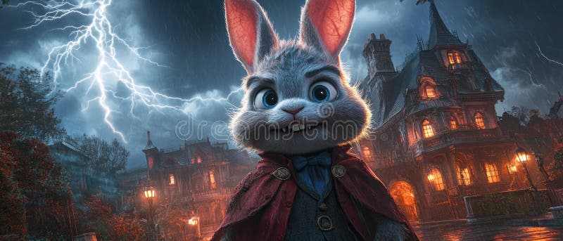 A Dynamic Composition of Bunny Dressed As Vampire in Stormy Setting ...