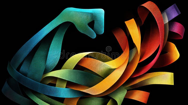 Abstract Muscle Form Crafted from Rainbow Ribbons Symbolizes Strength ...