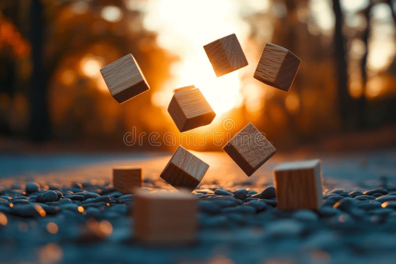 A Dynamic Composition Features Floating Cubes Poised Over a Bed of ...