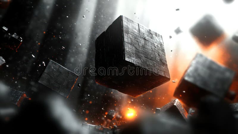 Falling Black Cubes Abstract Background Digital Art, 3D Rendering Stock ...