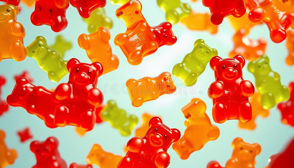 Dynamic Composition of Floating Gummy Bears in Exaggerated, Distorted ...