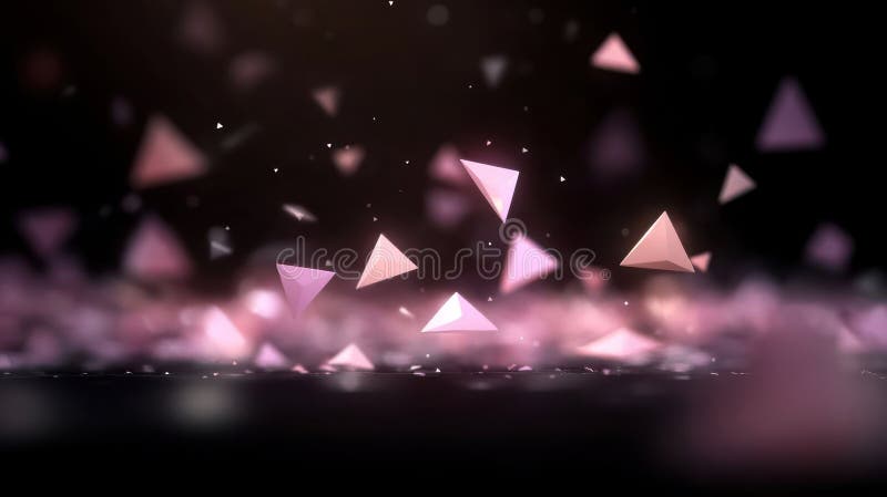 Abstract Pink Triangles Falling on Dark Background Geometric 3D Shapes ...