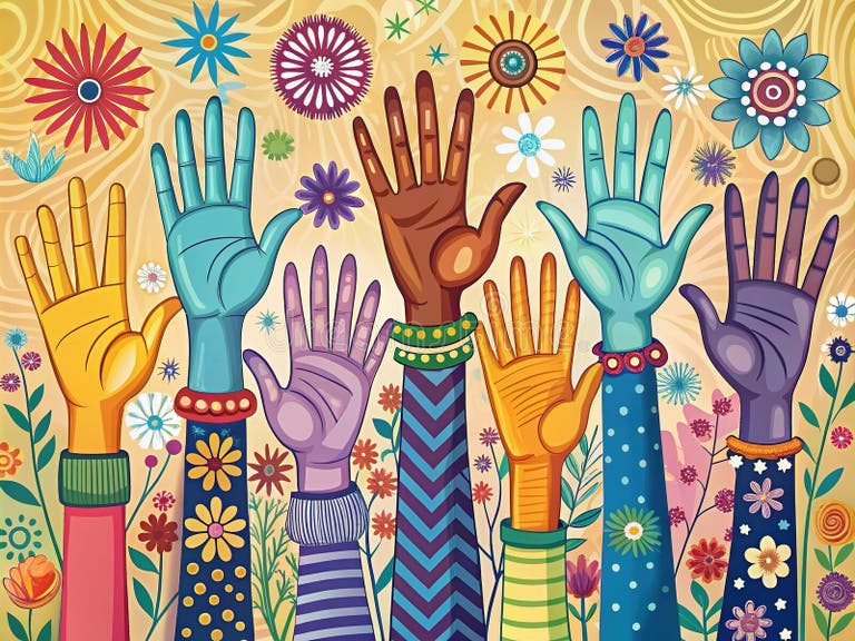 Dynamic Composition Illustrative Hands Grasping Geometric Forms ...