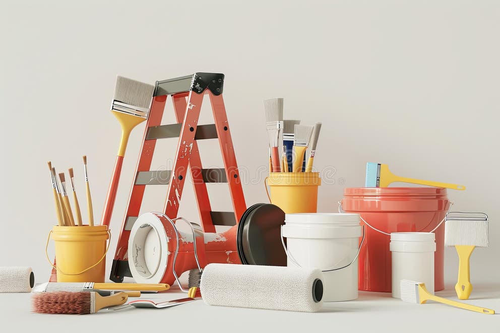 A Dynamic Composition of Painting Tools, Including Paint Rollers ...