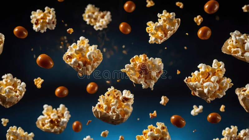 A Dynamic Composition of Popcorn and Candy, Showcasing a Fun Snack ...