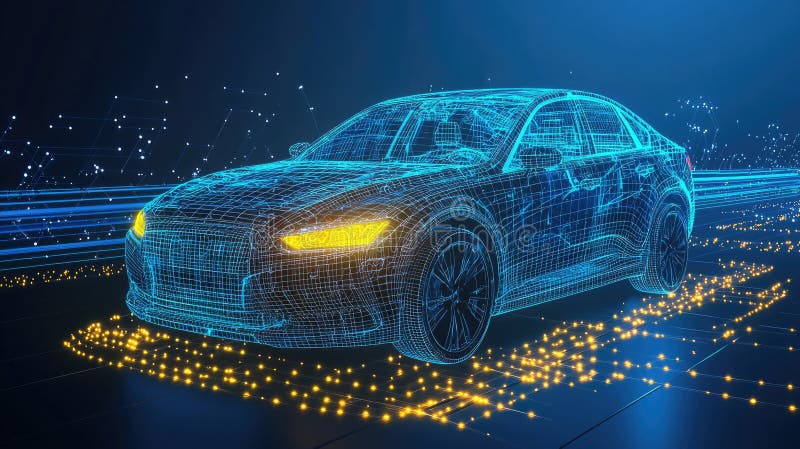 Futuristic Car Wireframe with Glowing Lights Technology, Automotive ...
