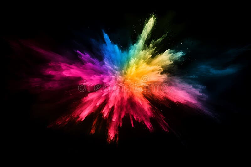 Vibrant Rainbow Color Powder Explosion on Black Background Abstract ...