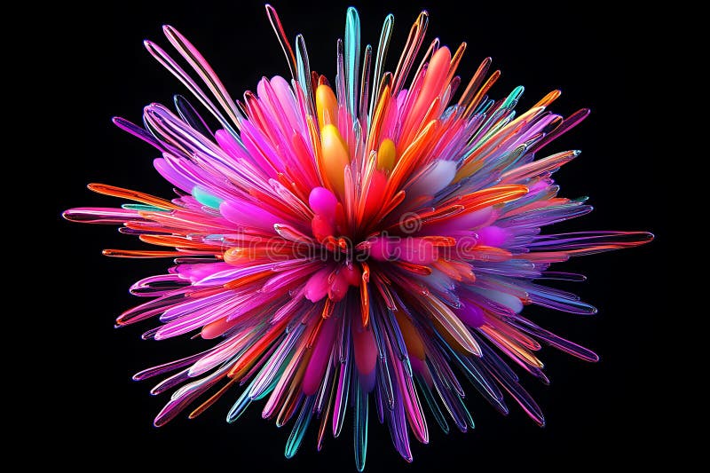 Abstract Colorful 3D Explosion Vibrant Spiky Design, Bright Neon Hues ...
