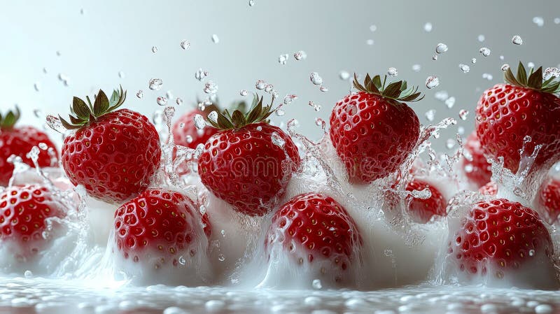 A Dynamic Composition of Splashes of Strawberries in Milk, Frozen in ...