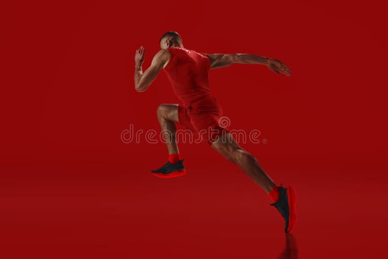 Dynamic Composition. Sprinter in Red Accelerating into Motion, Power ...