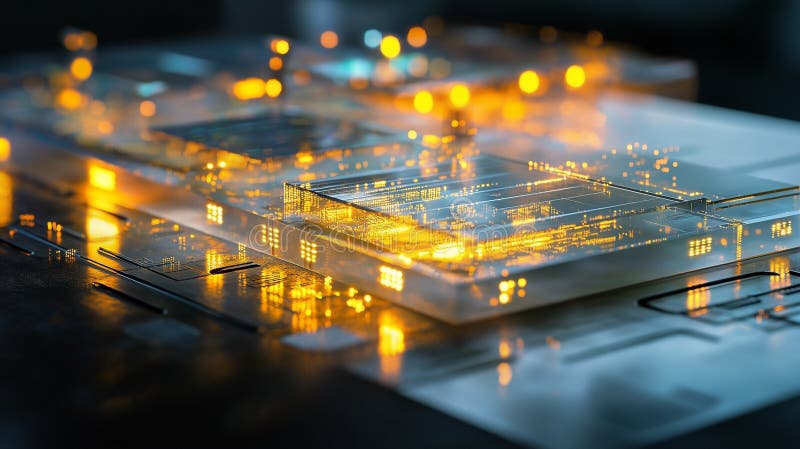 Dynamic Composition of Transparent Layers and Glowing Circuits Stock ...