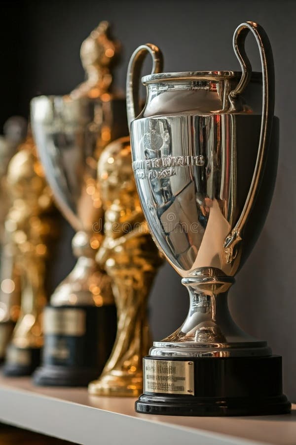 Dynamic Arrangement of Soccer Trophies on a Modern Shelf Stock ...