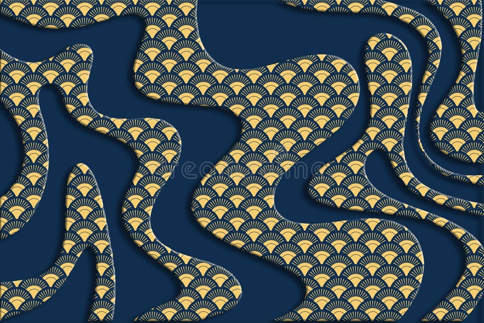 Abstract Wavy Grid Pattern in Navy and Beige Stock Illustration ...