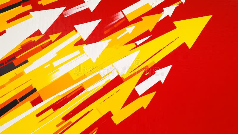 Dynamic Composition of Yellow and White Arrows on Red Background ...
