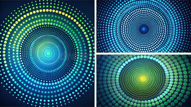 Dynamic Concentric Dot Patterns a Set of Four Striking BlueGreen ...