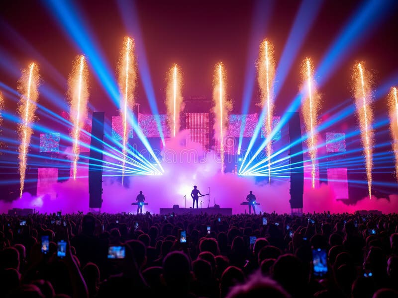 Dynamic Concert Experience with Vibrant Pyrotechnics and Enthusiastic ...
