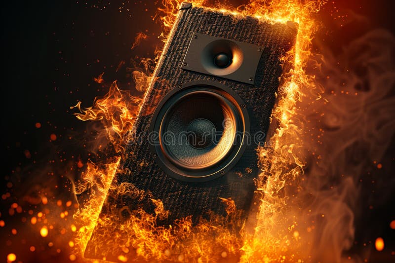 Dynamic Concert Speaker Engulfed in Flames, Emitting Electrifying ...