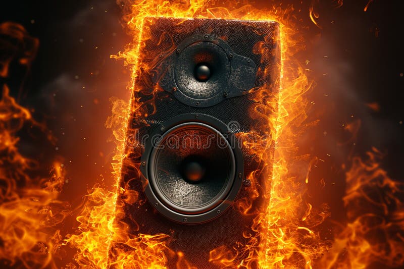 Dynamic Concert Speaker Engulfed in Flames, Emitting Electrifying ...
