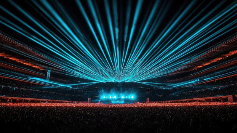 Dynamic Concert Stage with Blue Laser Beams and Large Crowd Stock Image ...
