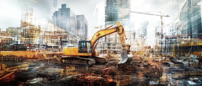 Dynamic Construction Progress Featuring Heavy Machinery and Urban ...