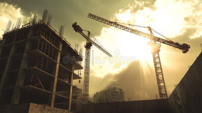 Dynamic Construction Site at Dawn. Generative AI Stock Illustration ...