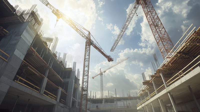 Dynamic Construction Site at Dawn. Generative AI Stock Illustration ...