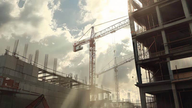 Dynamic Construction Site at Dawn. Generative AI Stock Illustration ...