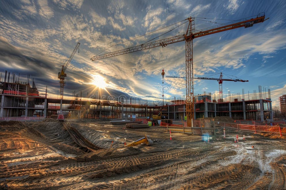 Dynamic Construction Site Featuring Towering Cranes Captured in High ...