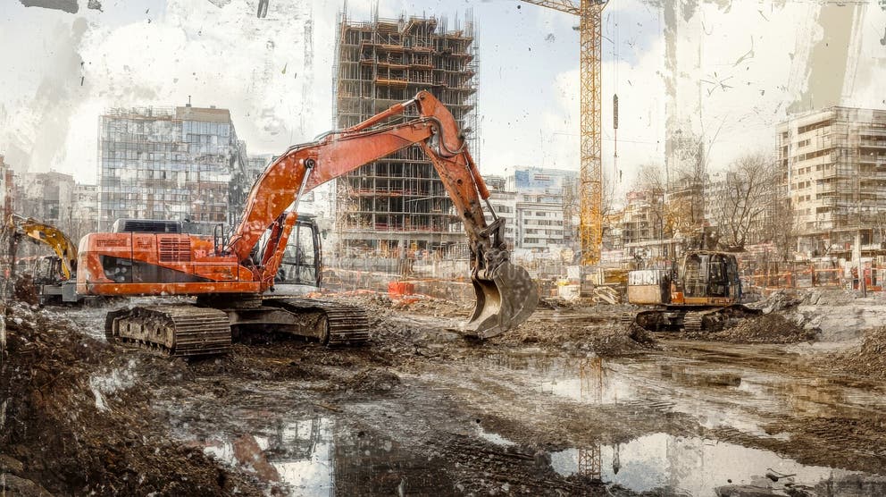 Dynamic Construction Site Showcasing Modern Excavation and Urban ...