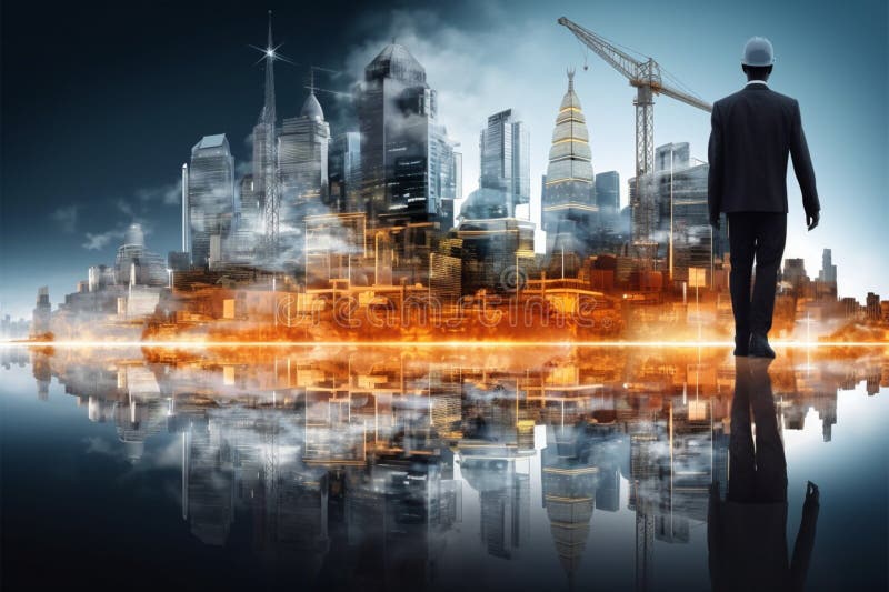 Dynamic Construction Vision Double Exposure Combines Architecture ...