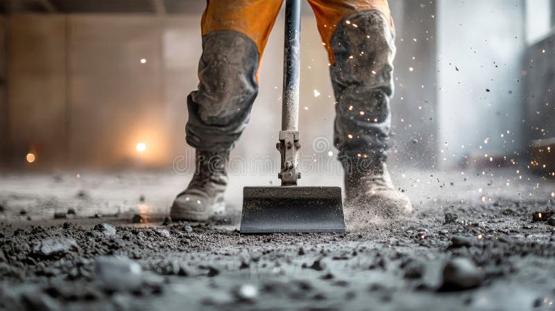 Dynamic Construction Work with Electric Jackhammer Breaking Concrete in ...