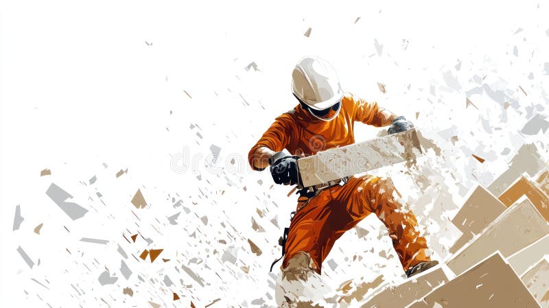 Dynamic Construction Worker Illustration, Demolition Power and Energy ...