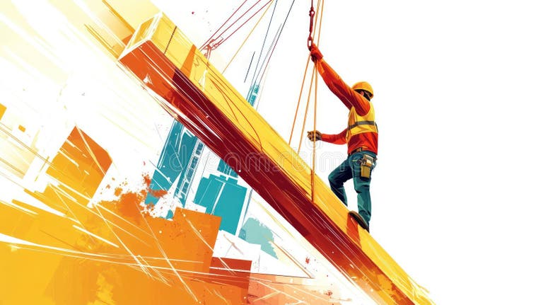 Dynamic Construction Worker Illustration, High-Rise Building Beam ...
