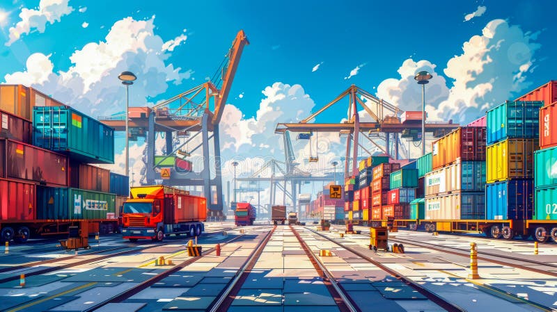 Dynamic Container Terminal of Port is Filled with Many Colorful ...