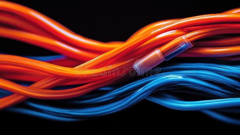 Dynamic Contrast of Colorful Orange and Blue Electrical Wires Connected ...