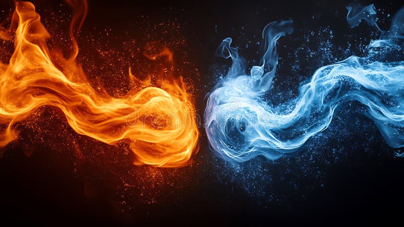 Dynamic Contrast of Fiery and Icy Elements in Motion. Stock ...