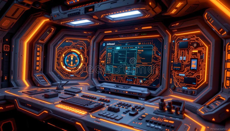Dynamic Control Console in a Sci Fi Style, with Amber Orange Glow ...