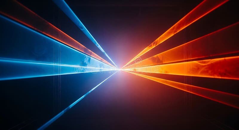 Dynamic Convergence: Blue and Orange Laser Beams in Dark Space Stock ...