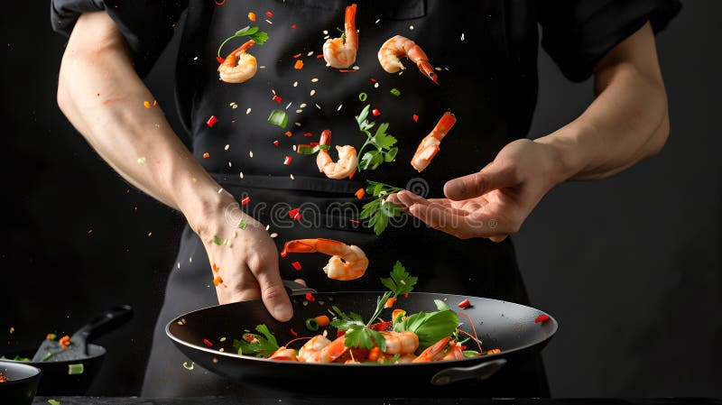Dynamic Cooking Action - Chef Tossing Stir-fried Vegetables in a Wok ...