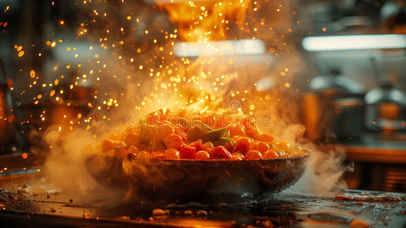 Dynamic Cooking Experience with Flames and Fresh Ingredients at a ...
