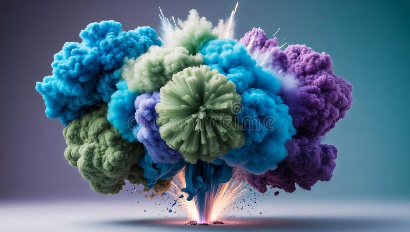 Dynamic Cool-Toned Explosion with Vivid Mist Effects on a Dark ...