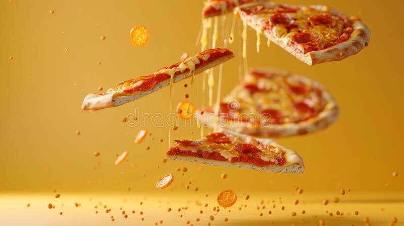 Dynamic Copy Space with Levitating Pizza Slices for Advertising Stock ...