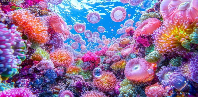 Dynamic Coral Reef Scene Beneath the Water with Detailed Features Stock ...