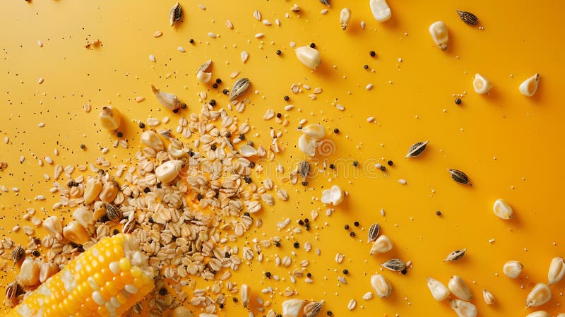 Splendid Explosion of Corn Kernels on a Yellow Background, Perfect for ...