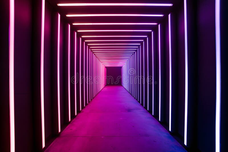 Dynamic Corridor Illuminated by Vertical Streaks of Neon Lights in Pink ...