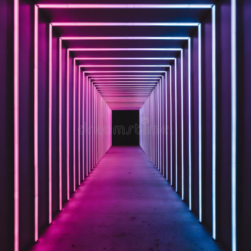 Dynamic Corridor Illuminated by Vertical Streaks of Neon Lights in Pink ...