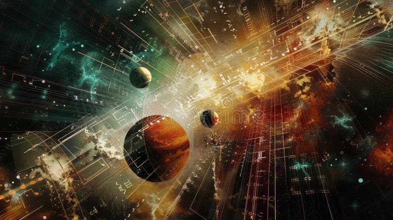 Visual Depiction of a Futuristic Space with Planets, Digital Elements ...
