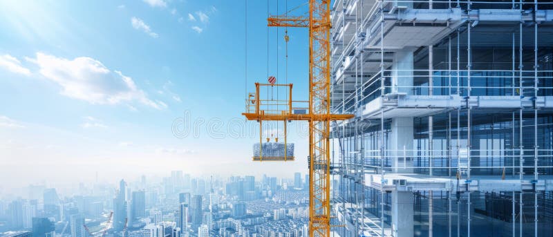 Dynamic Cranes Build Modern High Rise Amidst Cityscape Stock ...