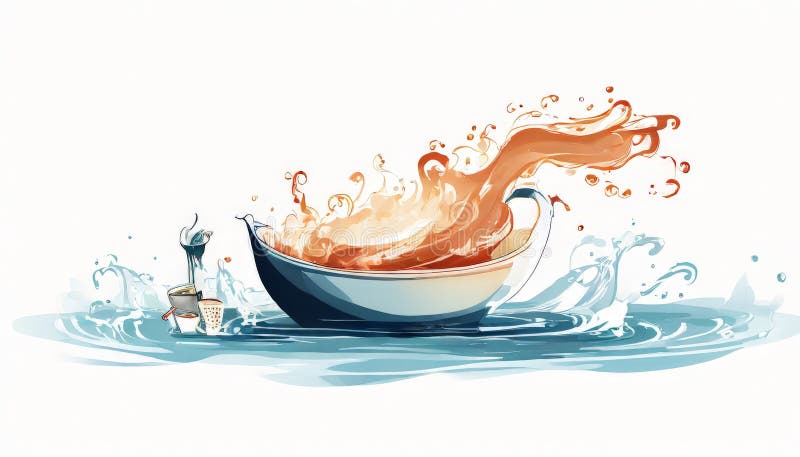 Artistic Splash of Tea in a Cup Surrounded by Swirling Water Stock ...